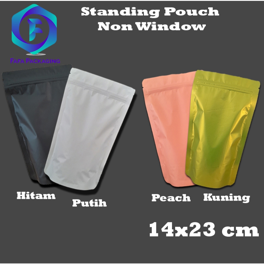 Jual Standing pouch 14x23 kemasan plastik ziplock/zipper hitam putih ...