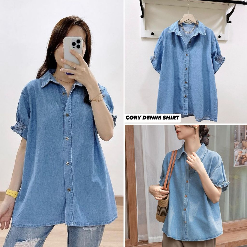 Jual Uxuclo Hanna Kemeja Shirt Denim Wanita Korea Style Lengan Pendek ...