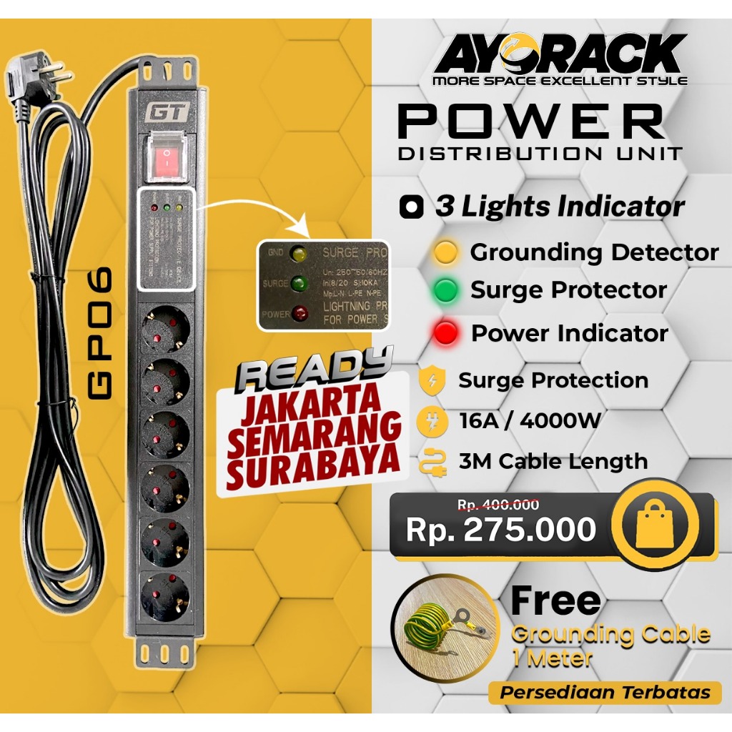 Jual PDU 6 OUTLET 16A 4000 WATT GT RACK GP06 GERMANY OUTLET - STOP ...