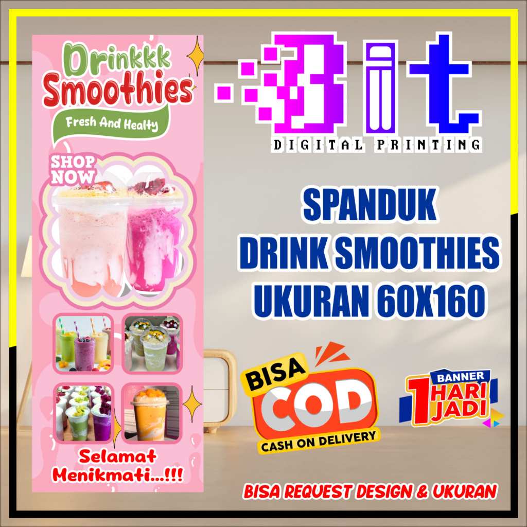 Jual SPANDUK/BANNER SMOOTHIES ( BISA CUSTOM ) UKURAN 60X160 CM | Shopee Indonesia