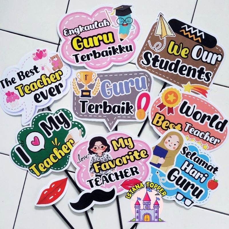 Jual PHOTOBOOTH HARI GURU Versi I / Tidak Custom ️/ Isi 8 + Free Bibir ...