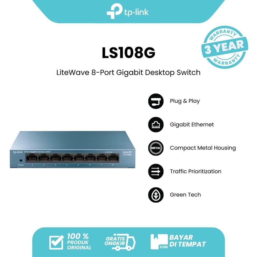 Jual TP-LINK LS108G 8-PORT SWITCH 10/100/1000MBPS DESKTOP | Shopee ...
