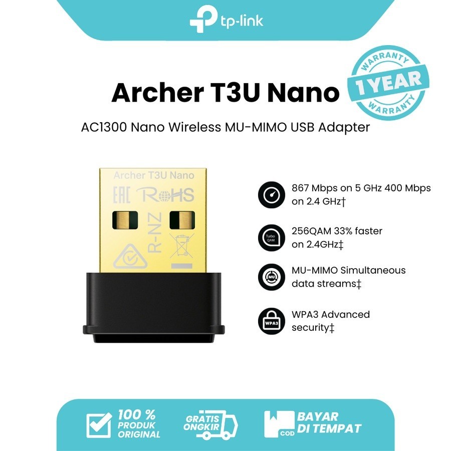 Jual TPLINK ARCHER T3U NANO AC1300 NANO WIRELESS MU-MIMO USB ADAPTER ...