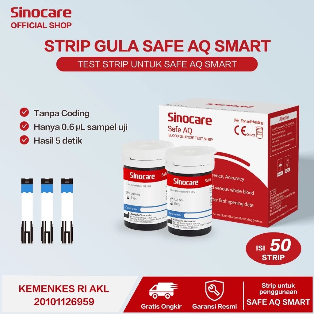 Jual Sinocare Safe AQ Smart Strip Uji Gula Darah (50 Strip) | Shopee ...