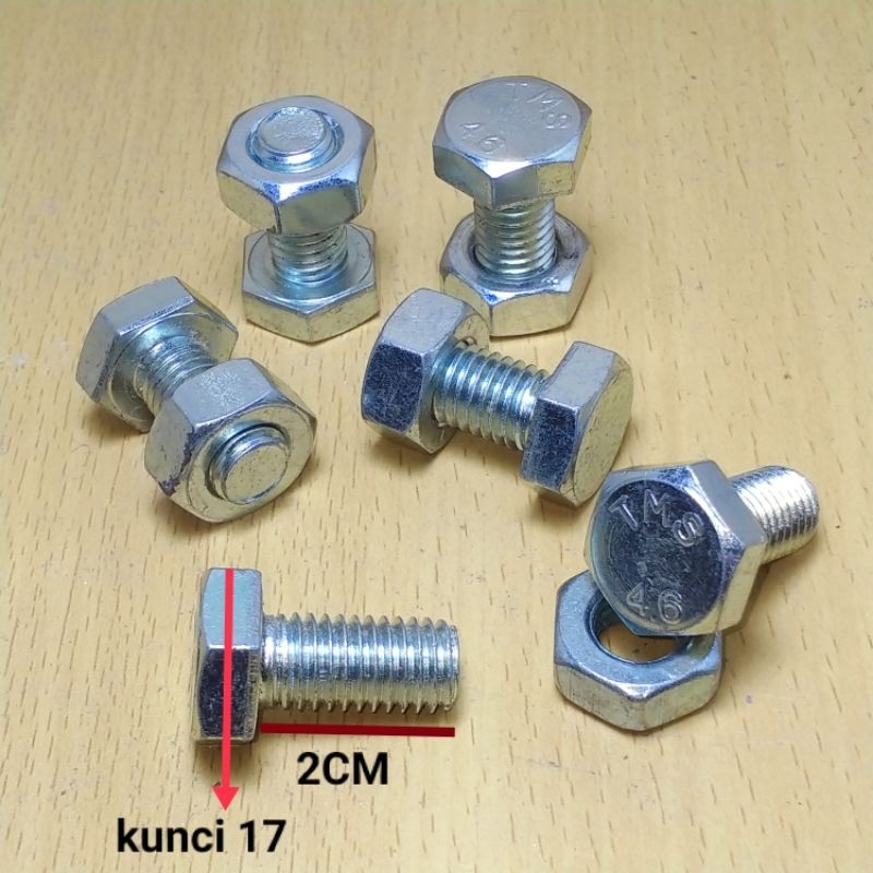 Jual baut mur m10x20mm 2cm drat pitch 1,5 baut kunci 17 | Shopee Indonesia