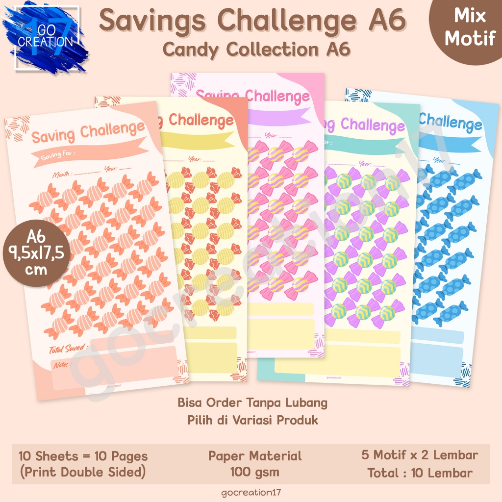 Jual Buku Planner Refill Kertas Binder Nabung 30 Days Candy Saving Challenge Motif Premium A6 ...