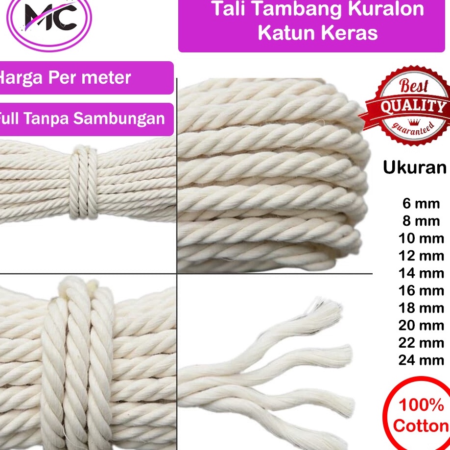 Jual Tali Tambang Katun 1mm 2mm Warna Putih Kuralon Guralon Rope Bahan ...