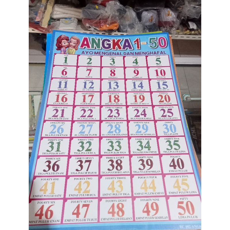 Jual poster belajar poster edukasi angka 1 - 50 | Shopee Indonesia