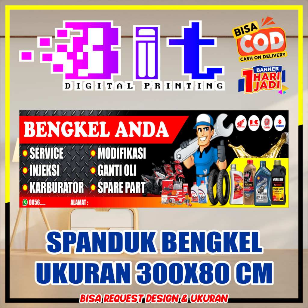 Jual SPANDUK/BANNER BENGKEL - A ( BISA CUSTOM ) UKURAN 300X100 CM ...