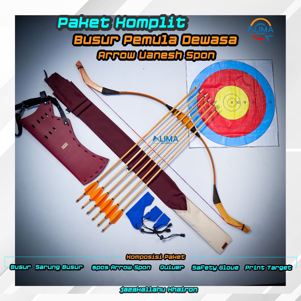 Jual Busur Fiber Flat Pemula Dewasa 25lbs-35Lbs Paket Komplit Olah Raga ...