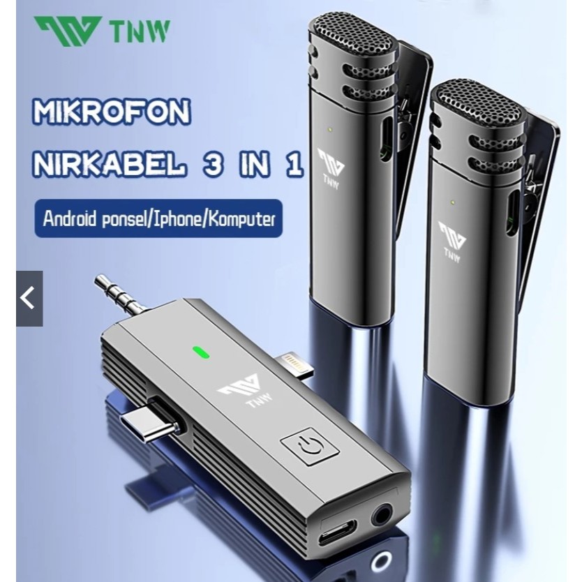 Jual TNW 3 IN 1 Microphone Wireless Dual Mikrofon Clip on Mic bluetooth ...