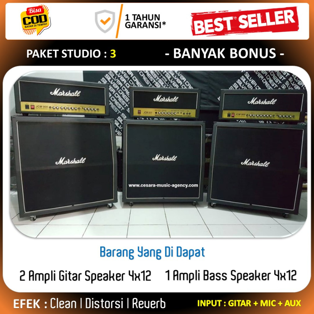 Jual Ampli Gitar Bass Paket Studio Musik 3 Unit Ampli Marshall Cocok ...