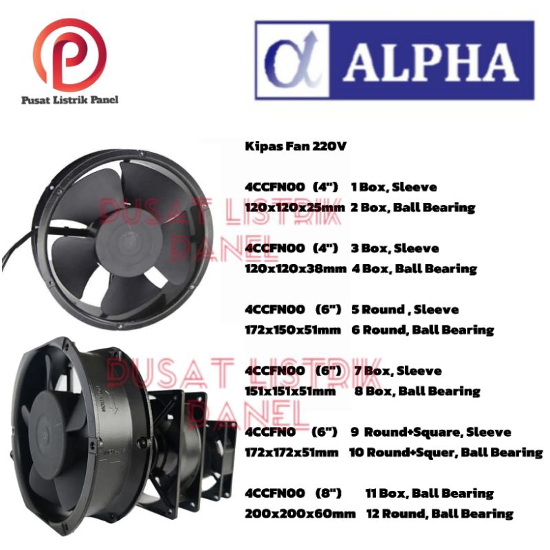 Jual Kipas Fan panel ALPHA ukuran 172x150x51mm (6") 220V Round, Sleeve ...