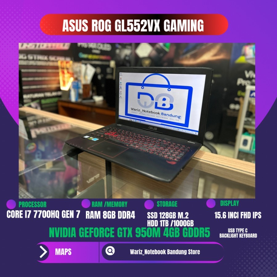 Jual ASUS ROG GL552VX I7-7700HQ GEN 7 NVIDIA GTX 950M 4GB GDDR5 RAM 8GB ...