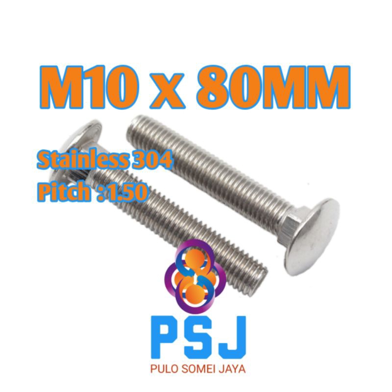 Jual Baut CB Stainless 304 M10 x 80 / Carriage Bolt / Baut Payung | Shopee Indonesia