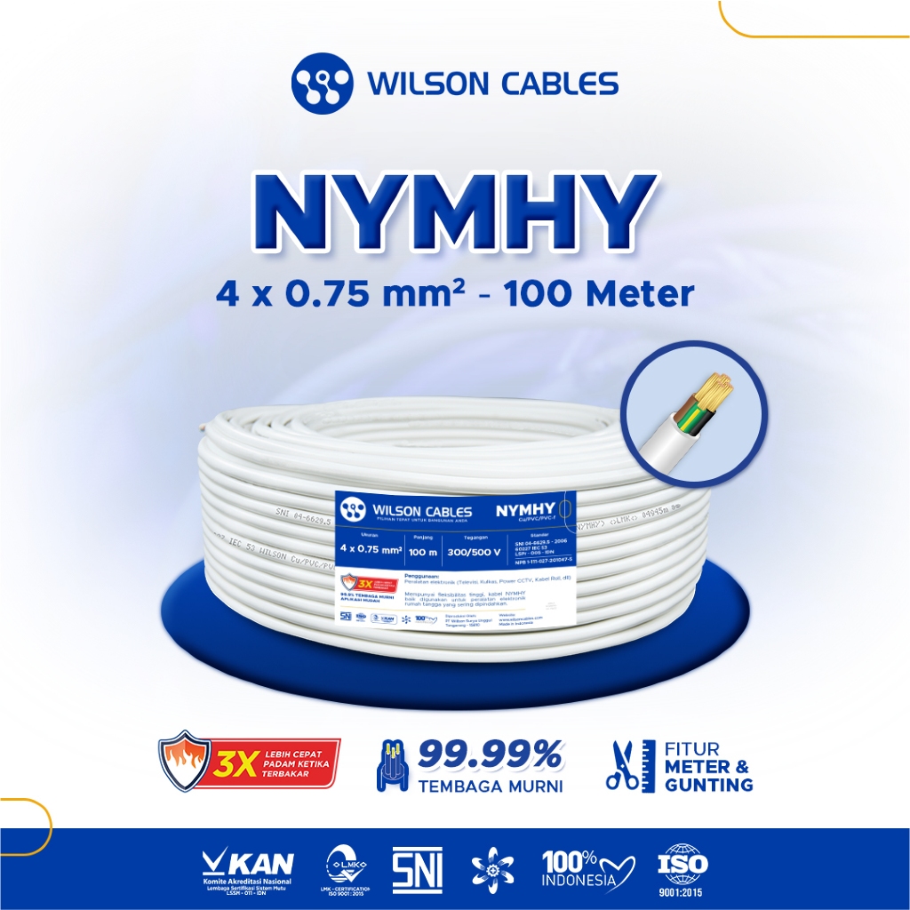 Jual WILSON CABLES - NYMHY 4x0.75 mm² 100 Meter - Kabel Tembaga Serabut | Shopee Indonesia
