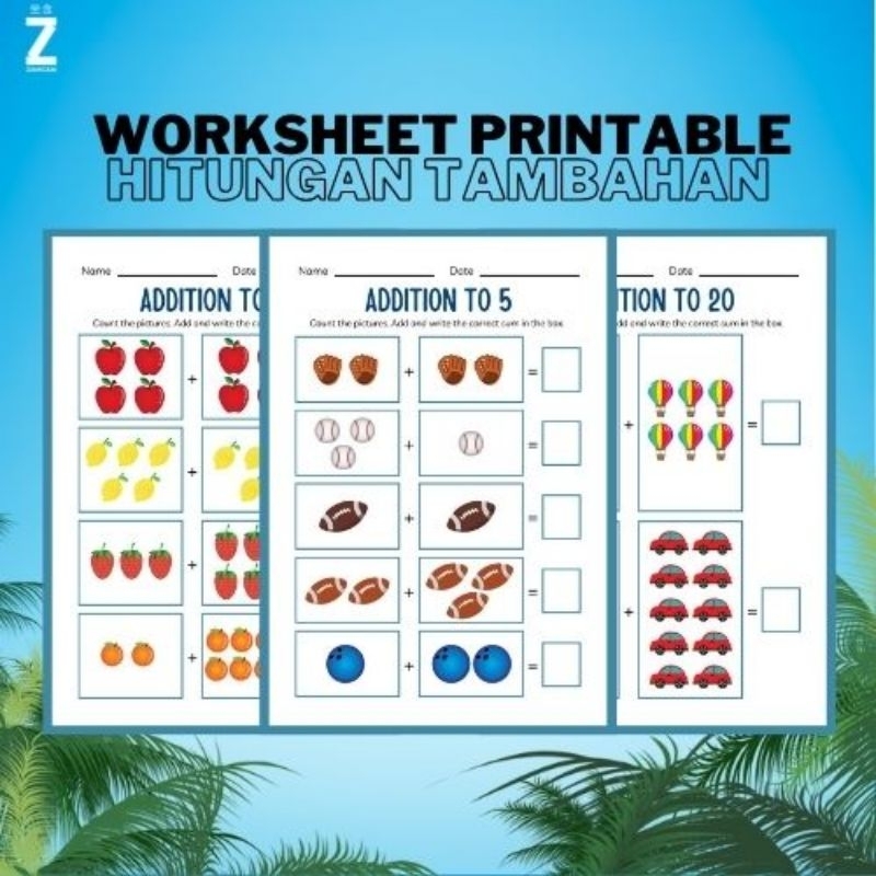Jual Worksheet Printable Hitungan Tambahan A4 | Shopee Indonesia