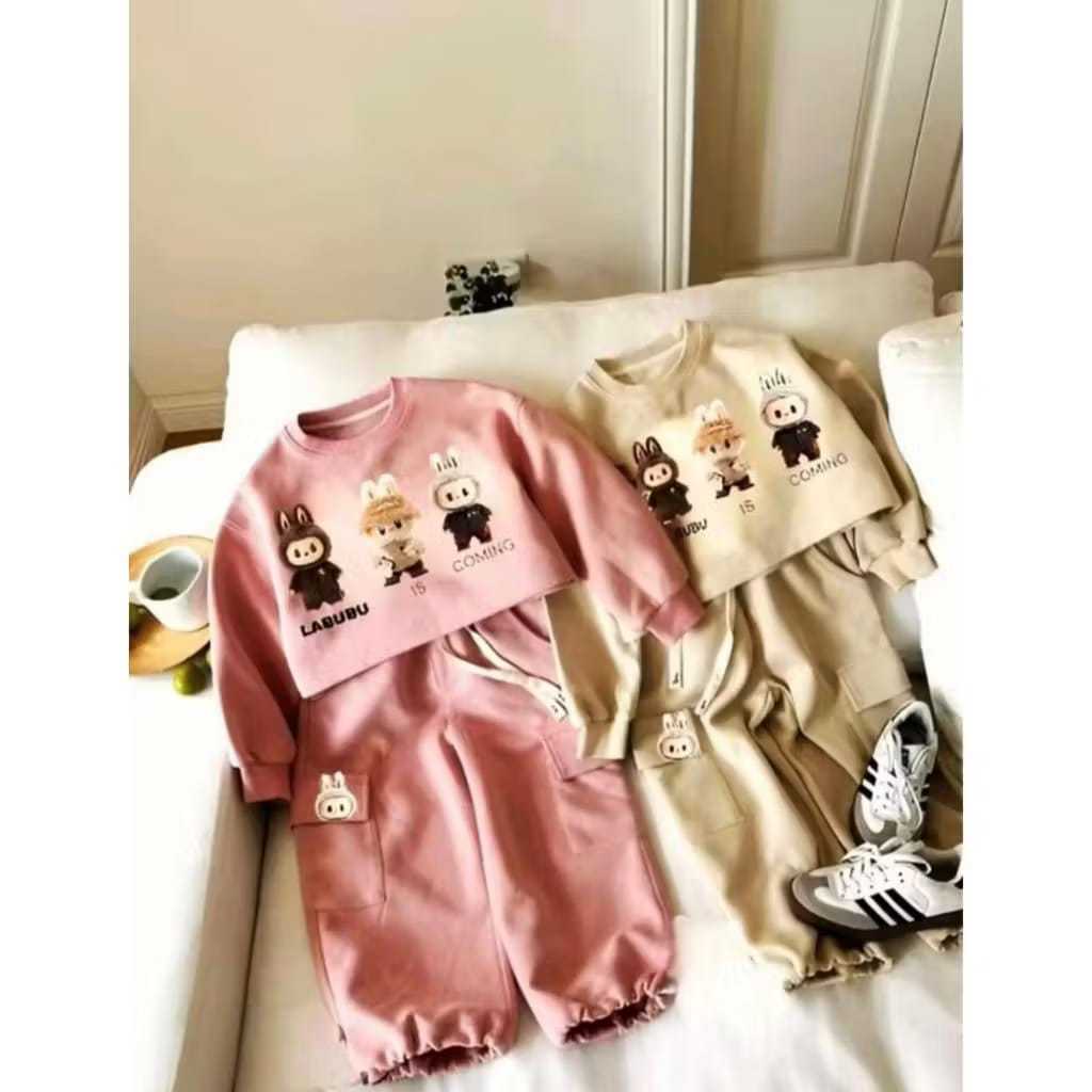 Jual setelan viral motif labubu croup cargo buat usia anak 2-10 tahun ...