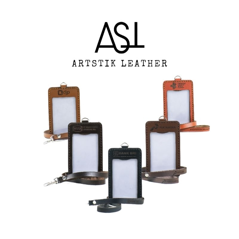 Jual ID CARD Holder Kulit Sapi Asli Name Tag Gravir Nama dan Logo ...