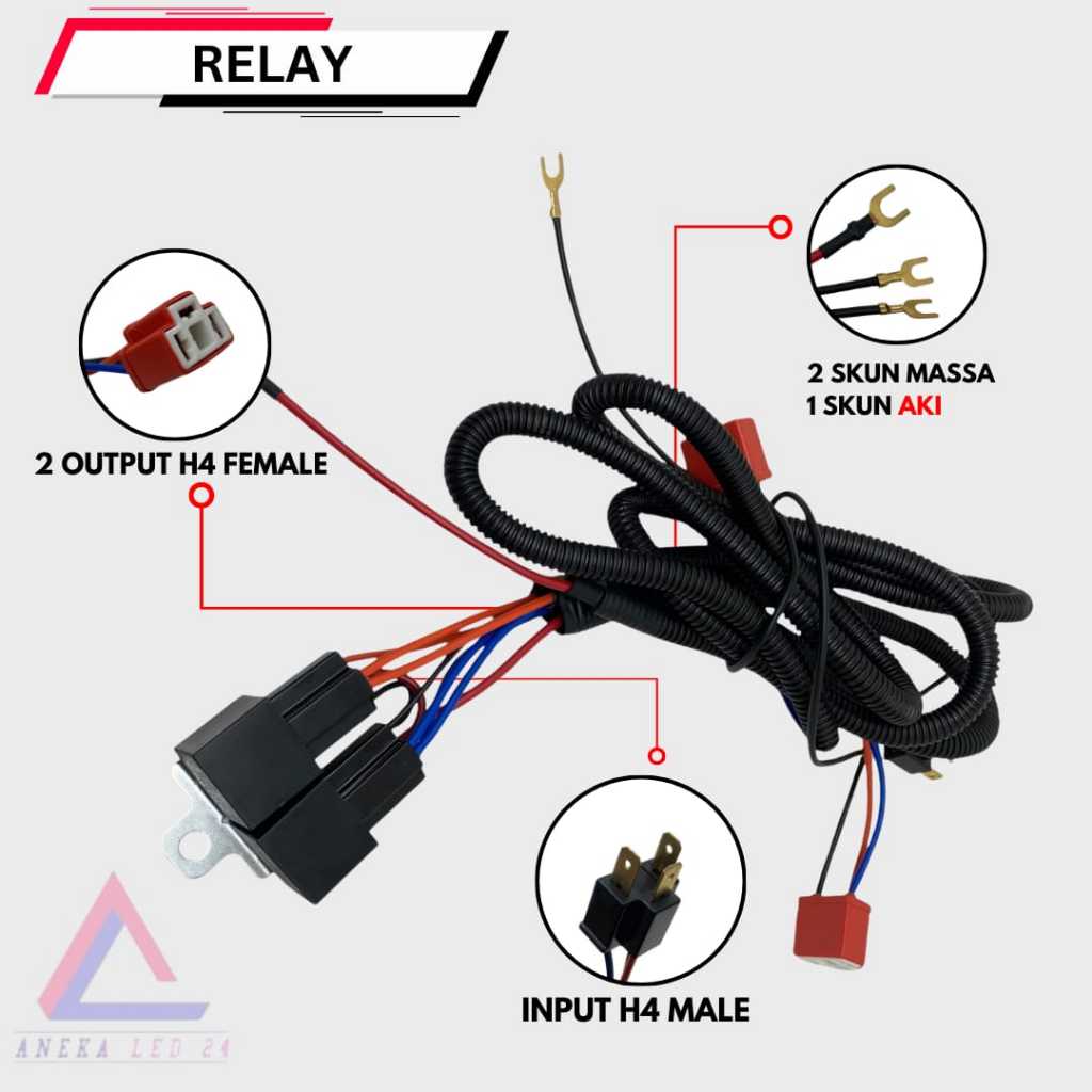 Jual KABEL RELAY SET LAMPU H4 12V DAN 24V UNTUK 2 LAMPU H4 KABEL RELAY ...