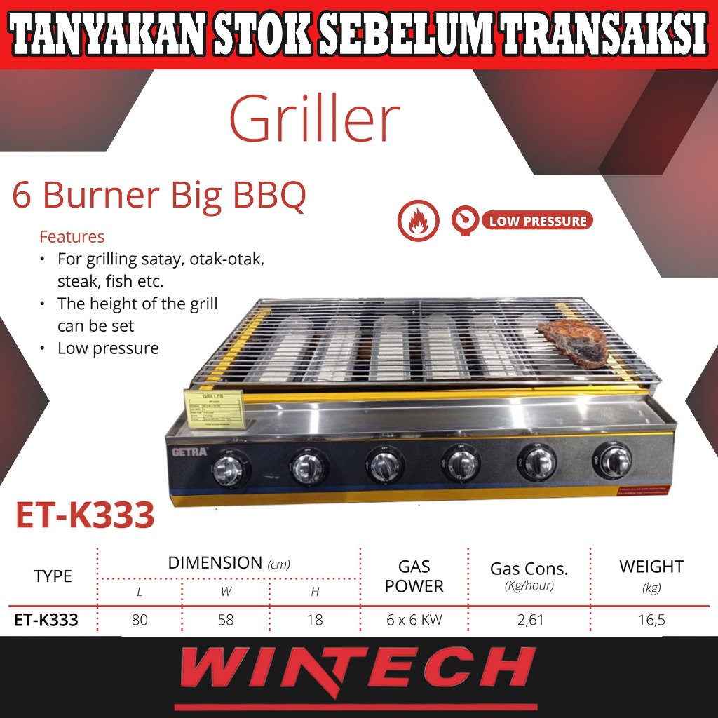Jual Getra ET-K333 Pemanggang Tanpa Asap 6 Tungku Besar Bbq Burner ...