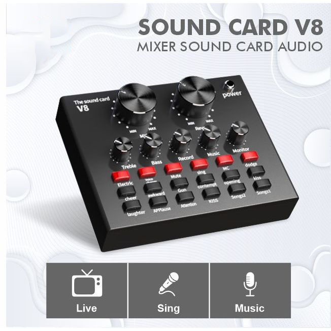 Jual Live soundcard v8 mixer external sound card V8 audio microphone ...