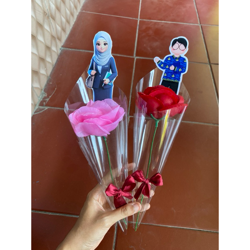 Jual Bunga mawar tangkai topper artificial hari guru wisuda / buket ...