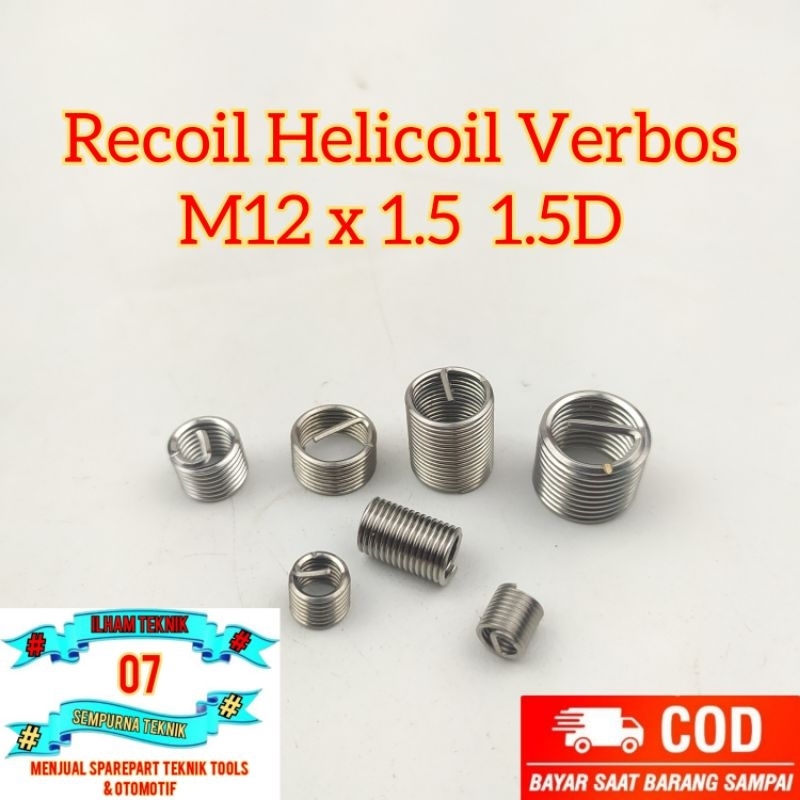 Jual 10pcs recoil m12 x 1.5 1.5D helicoil verbos cocok untuk baut drat ...