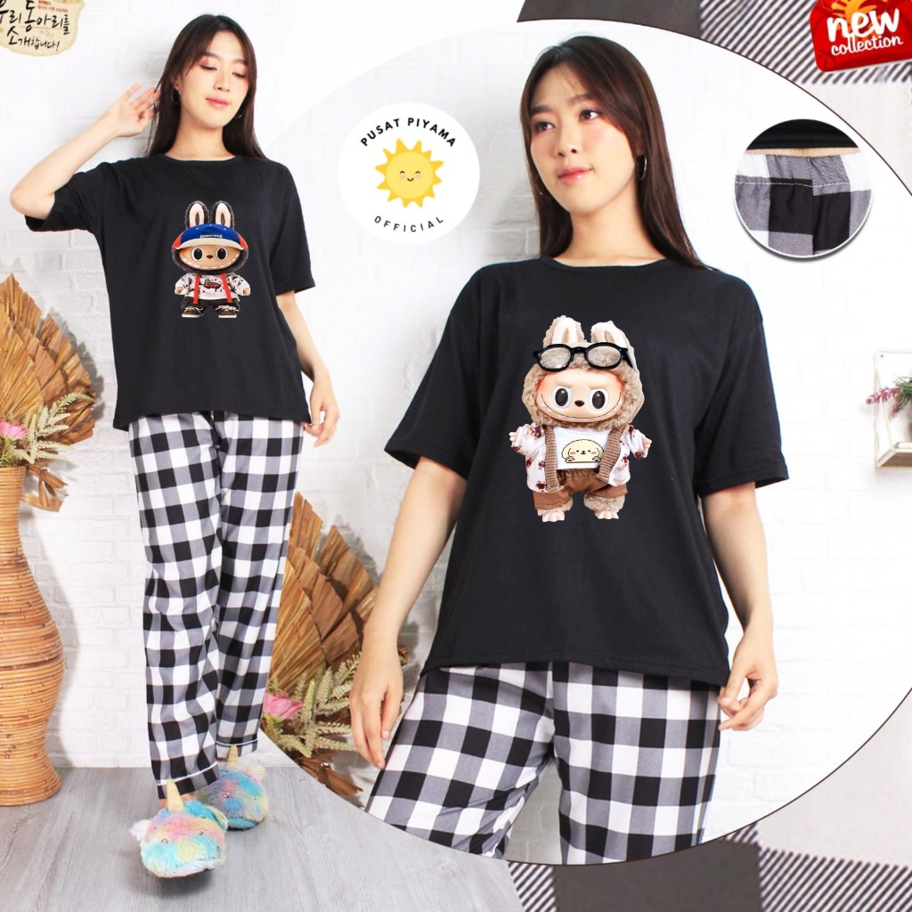 Jual Piyama Baju Tidur Labubu Motif Lucu kekinian Lengan Pendek Set ...