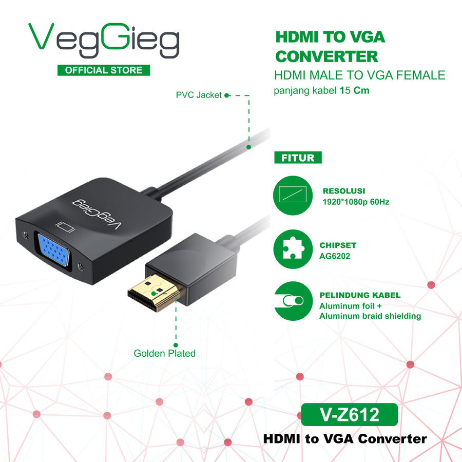Jual Converter ViegGieg HDMI to VGA V-Z612 Adapter | Shopee Indonesia