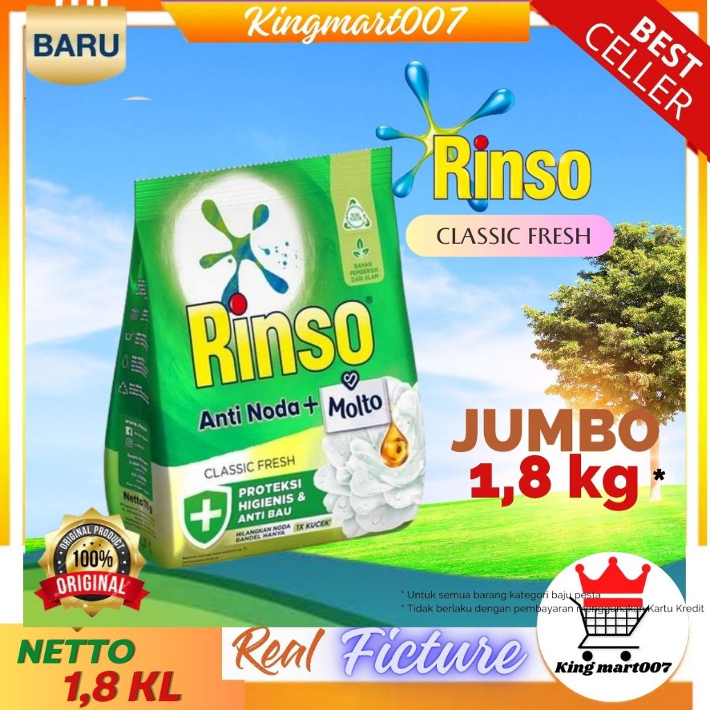 Jual Rinso Detergent Classic Fresh Bubuk Kemasan 1,8 KG | Shopee Indonesia
