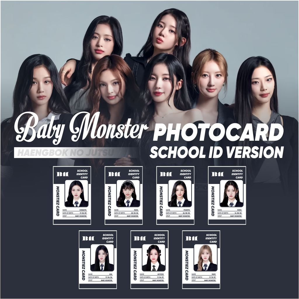 Jual PHOTOCARD BABY MONSTER SCHOOL ID 1SISI (HARGA 7 PCS + LAMINASI 2 SISI) ALL HANBOK JPOP KPOP ...