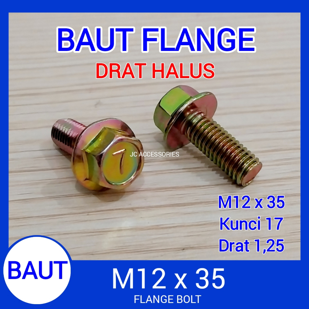Jual BAUT FLANGE DRAT HALUS M12x35 DRAT 1,25 FLANGE BOLT M12 X 35 ...