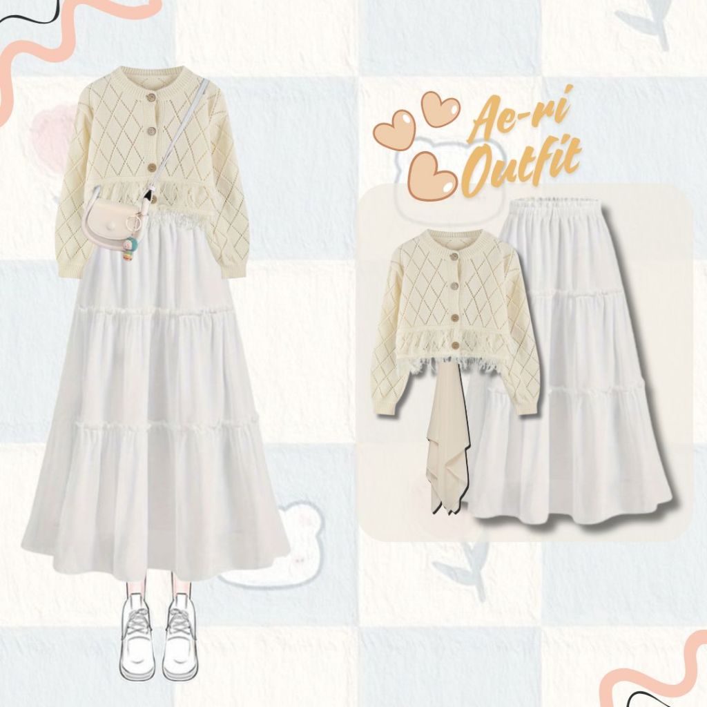 Jual OOTD Set Aeri Setelan Coquette ( Cardigan + Rok Panjang + Bella ...