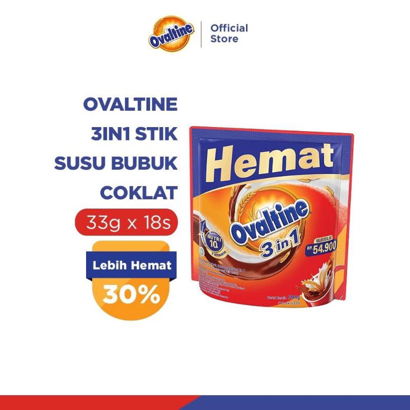 Jual PROMO OVALTINE 3in1 Coklat 33g x 18s (594gr) | Shopee Indonesia