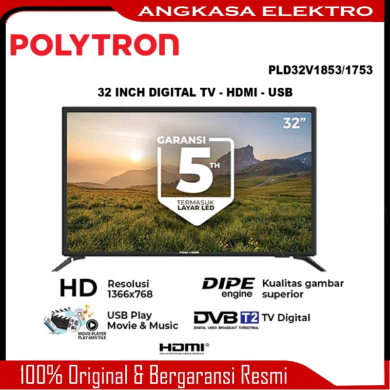 Jual LED TV POLYTRON 32 inch - Digital TV - HDMI - USB Movie - USB - PLD32V1853/1753 - Garansi ...