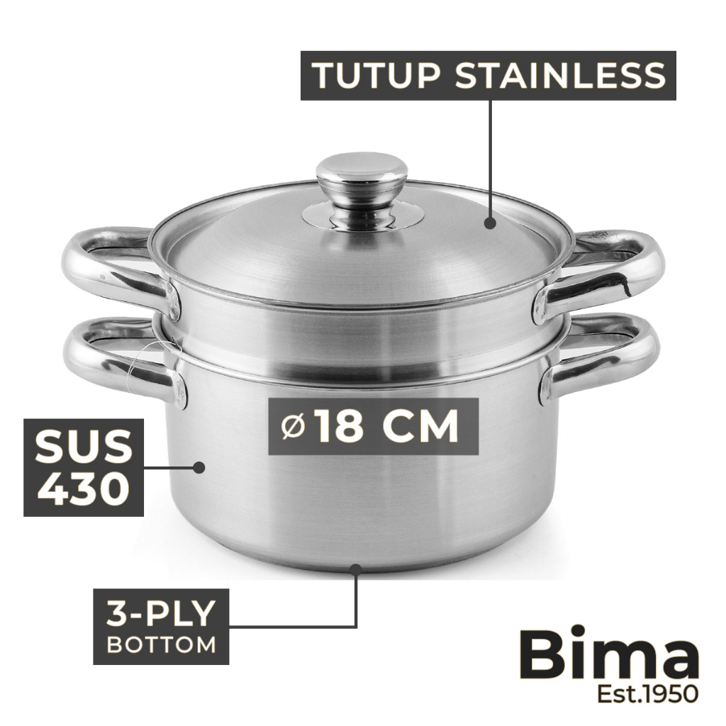 Jual BIMA Panci Kukusan Stainless Steel 2 Susun Panci Kukus Kecil 18 CM ...