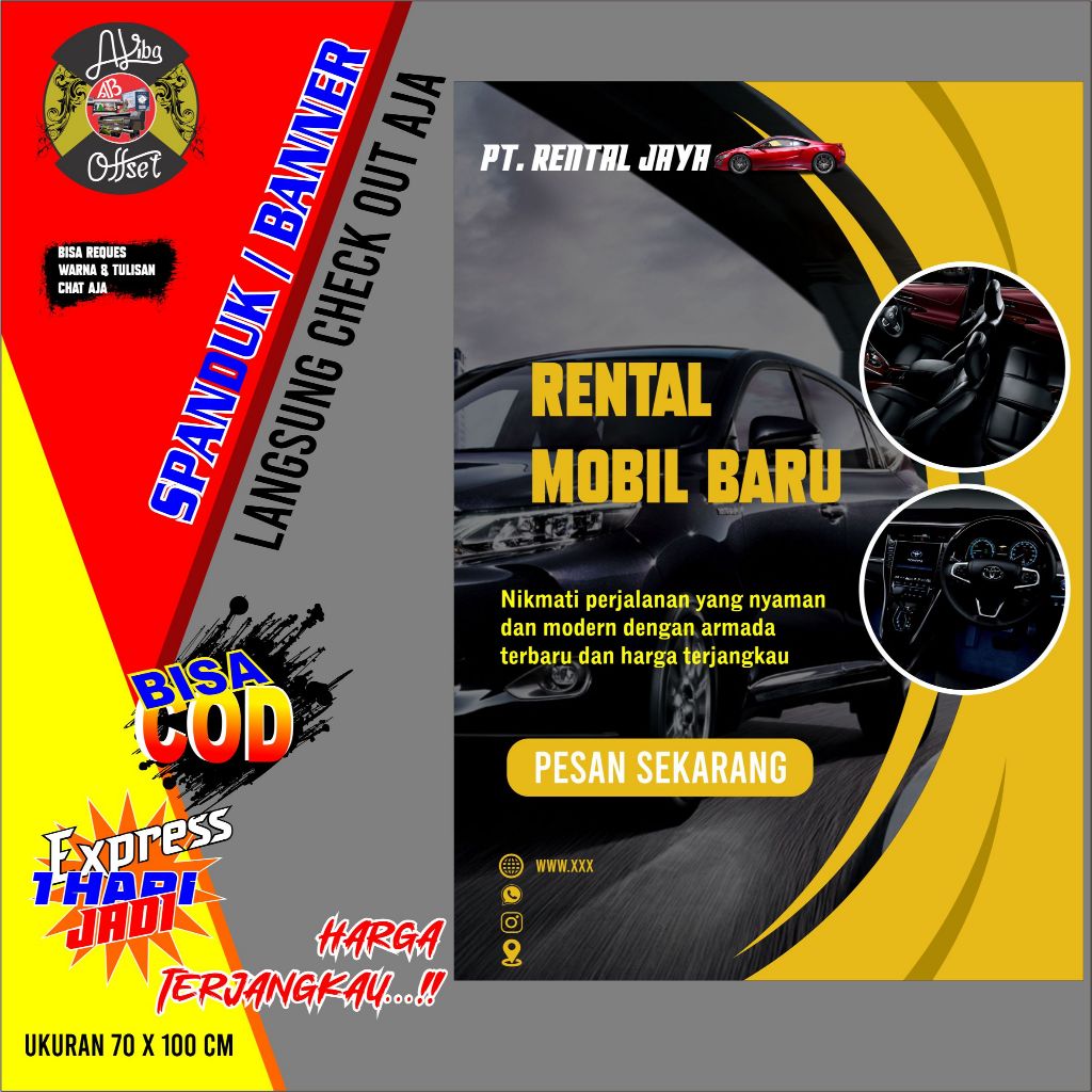 Jual SPANDUK BANNER RENTAL MOBIL UKURAN 70X100CM | Shopee Indonesia