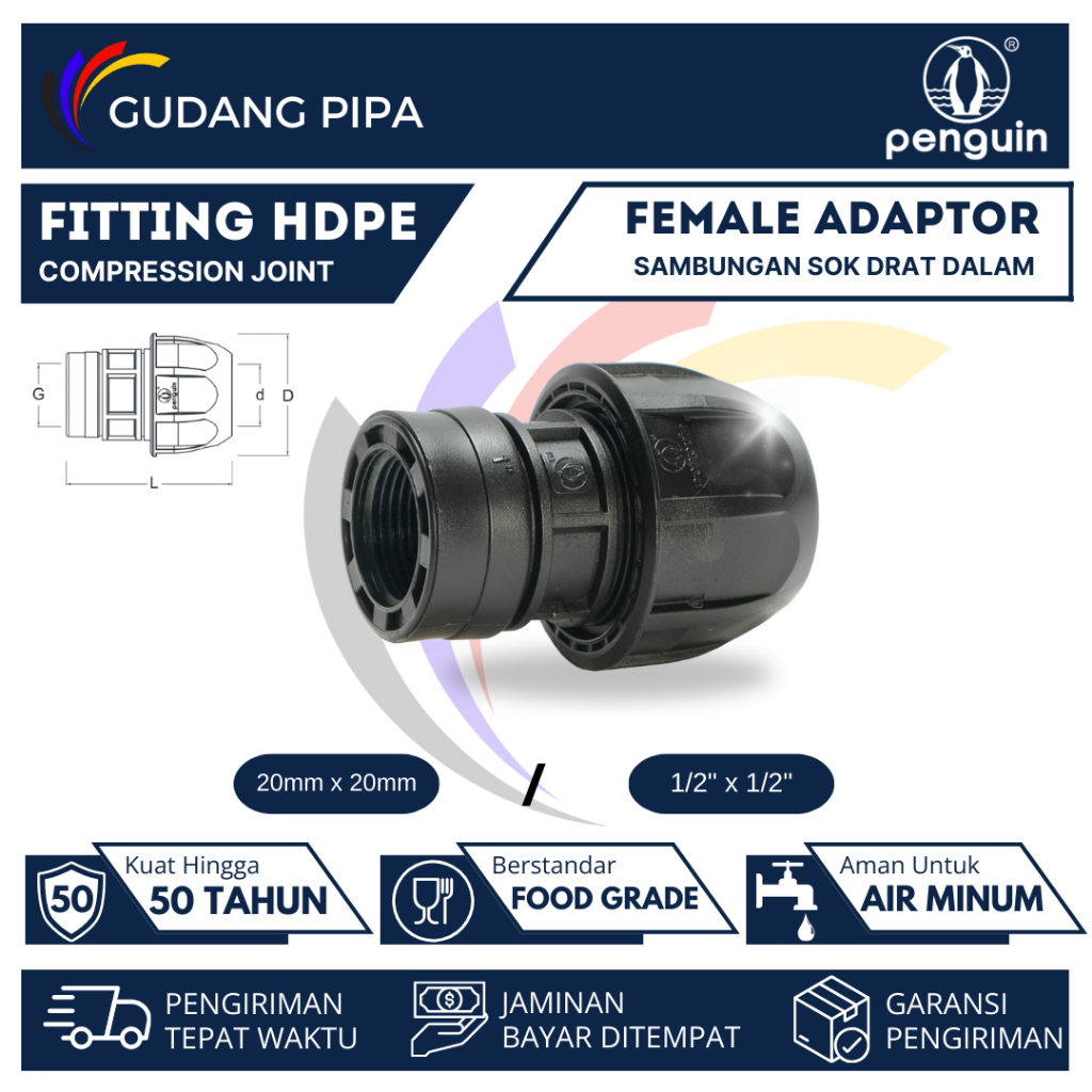 Jual Sambungan pipa HDPE Female Thread Adaptor 20mm ~ 1/2" Compression | Shopee Indonesia