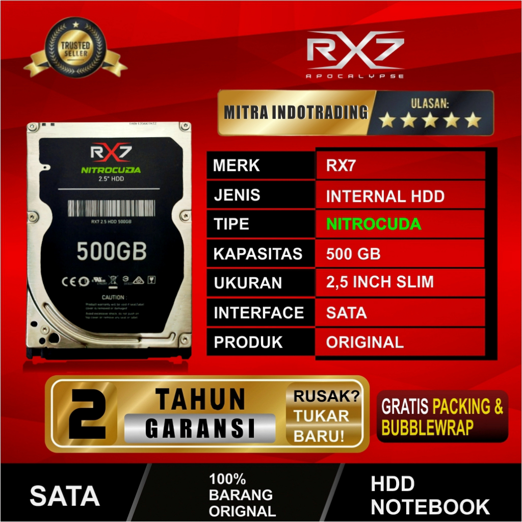 Jual HDD NOTEBOOK RX7 500GB Slim garansi 2 Tahun | Shopee Indonesia