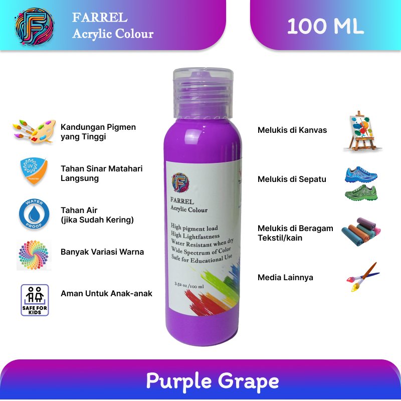 Jual Cat Akrilik / Lukis / Kanvas / Mural Farrel Acrylic Paint Colour ...