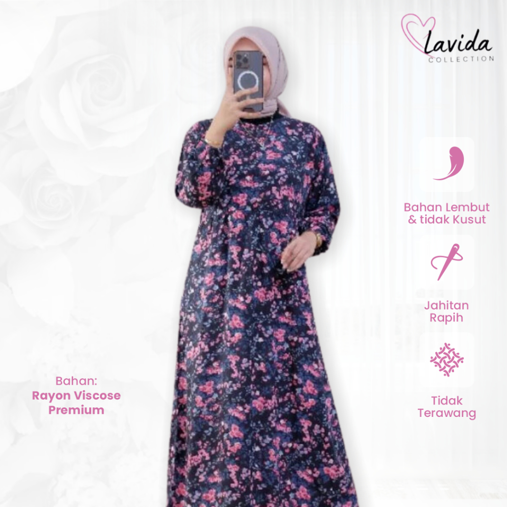 Jual Gamis Wanita Terbaru Midi Dress Motif Bunga Baju Perempuan ...