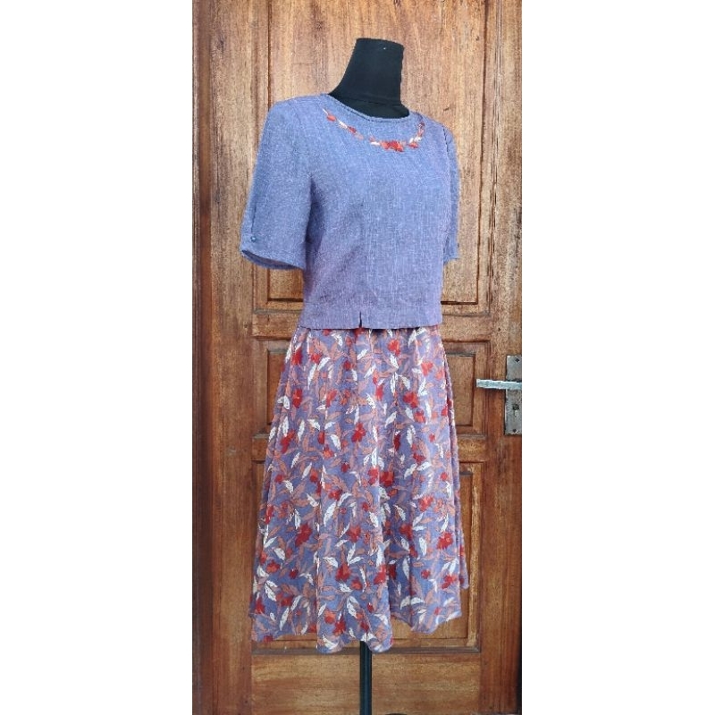 Jual dress daster ungu polos mix daun ld 90 cm | Shopee Indonesia