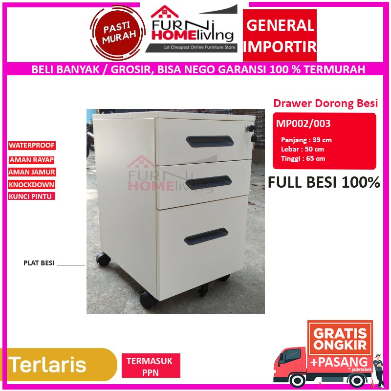 Jual Laci Dorong Mobile Drawer File Cabinet Besi 3 Laci + Roda MP002 ...