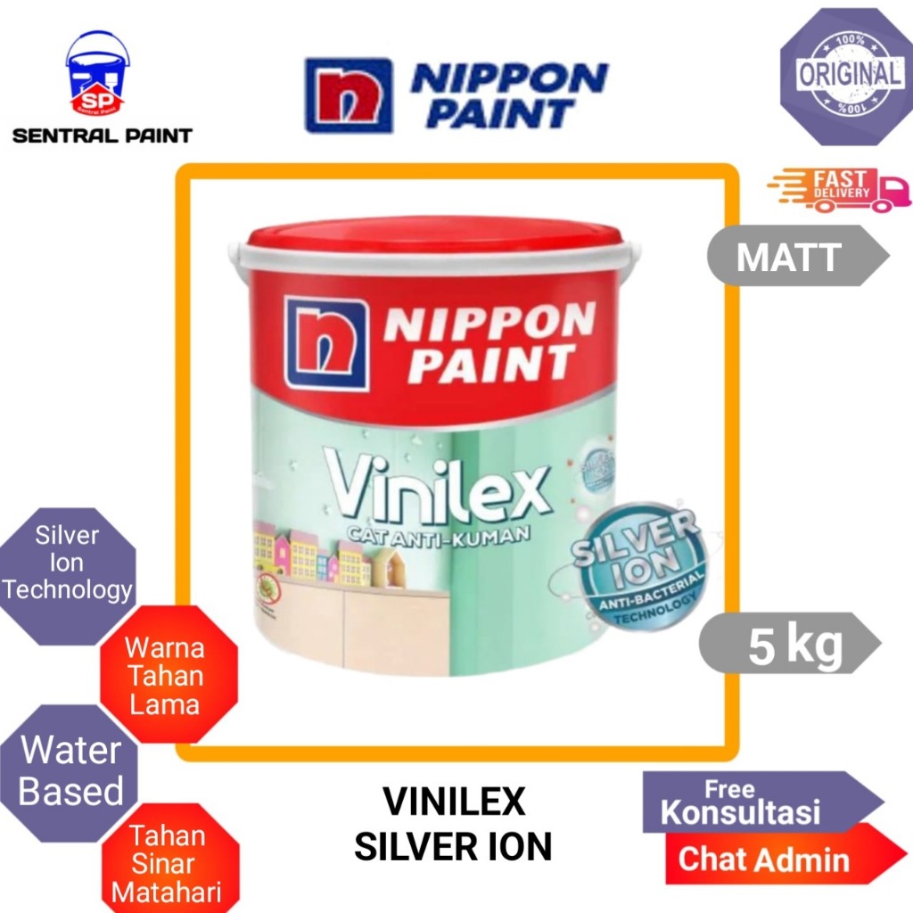 Jual CAT TEMBOK INTERIOR NIPPON PAINT VINILEX ANTI KUMAN SILVER ION 5 ...
