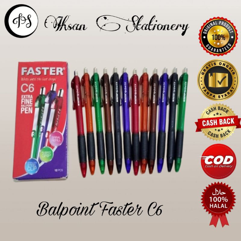 Jual Ballpoint Faster C6 Isi 12 Pcs (1 Lusin) | Shopee Indonesia