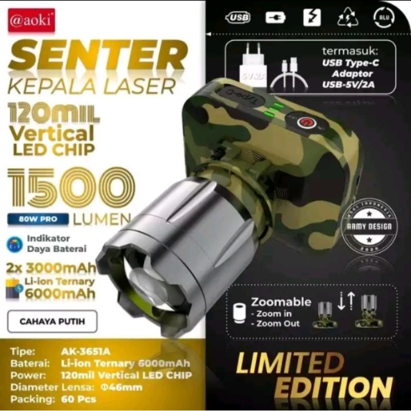 Jual SENTER KEPALA ZOOM LED AOKI ARMY 80WATT 1500 LUMEN | Shopee Indonesia