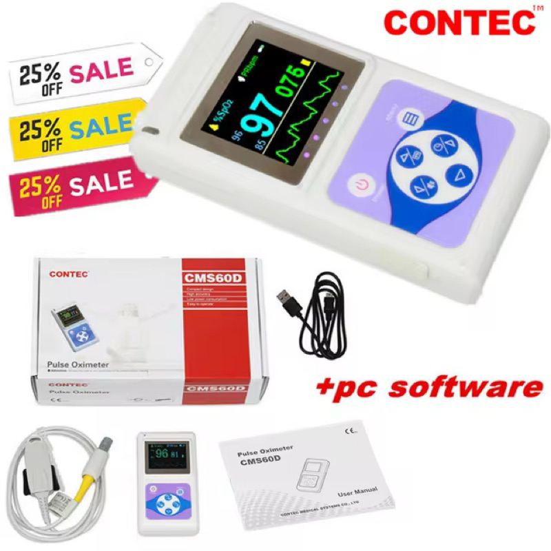 Jual CONTEC CMS60D Fingertip Pulse Oximeter SpO2 PR Sleep Heart Rate ...
