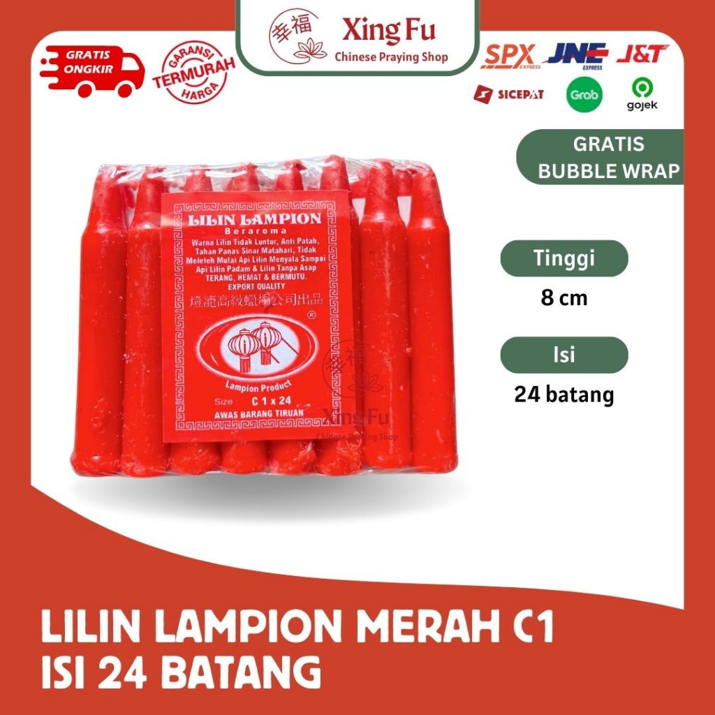 Jual Lilin Merah Lampion C1 Isi 24 Batang / Lilin Sembahyang Tanpa Asap ...