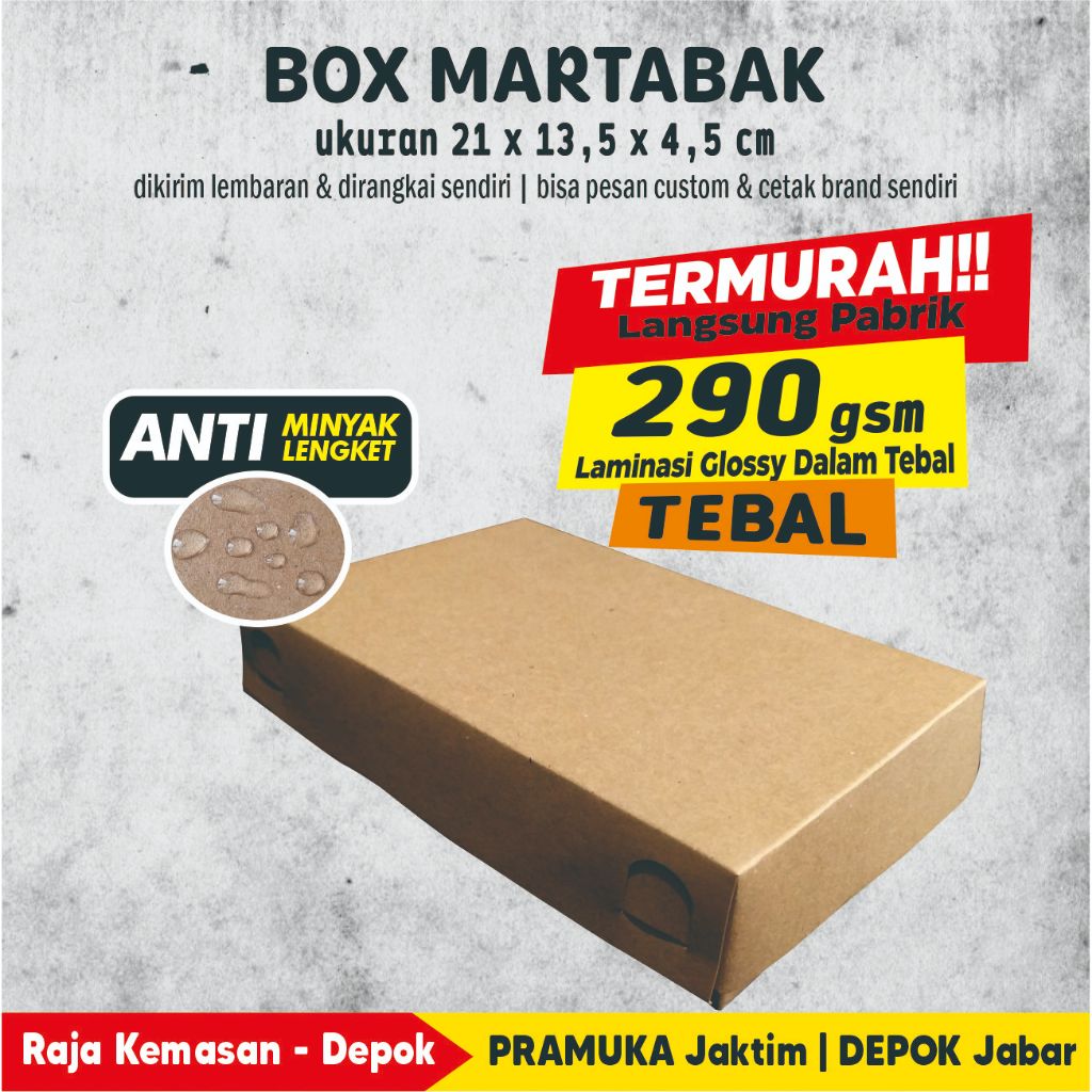 Jual BOX MARTABAK 21x13,5x4,5 CM KRAFT POLOS LAMINASI | Shopee Indonesia
